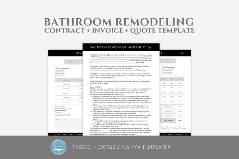 Editable Bathroom Remodeling Service Agreement, Bathroom Renovation ...