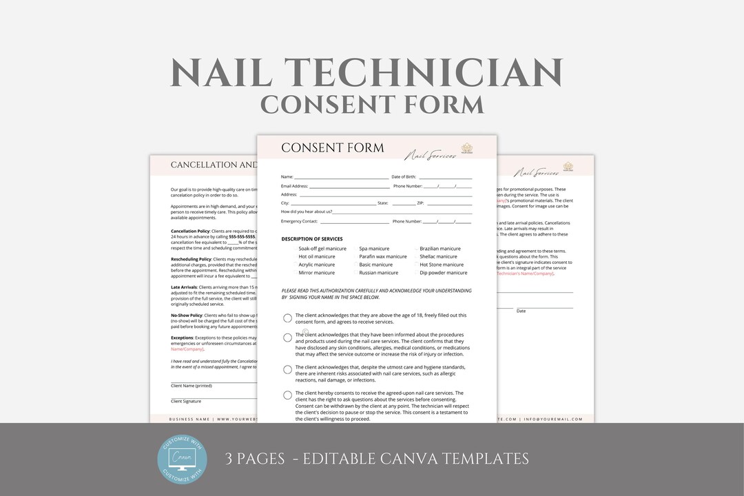 Editable Nail Technician Consent Form Template, Esthetician Business ...