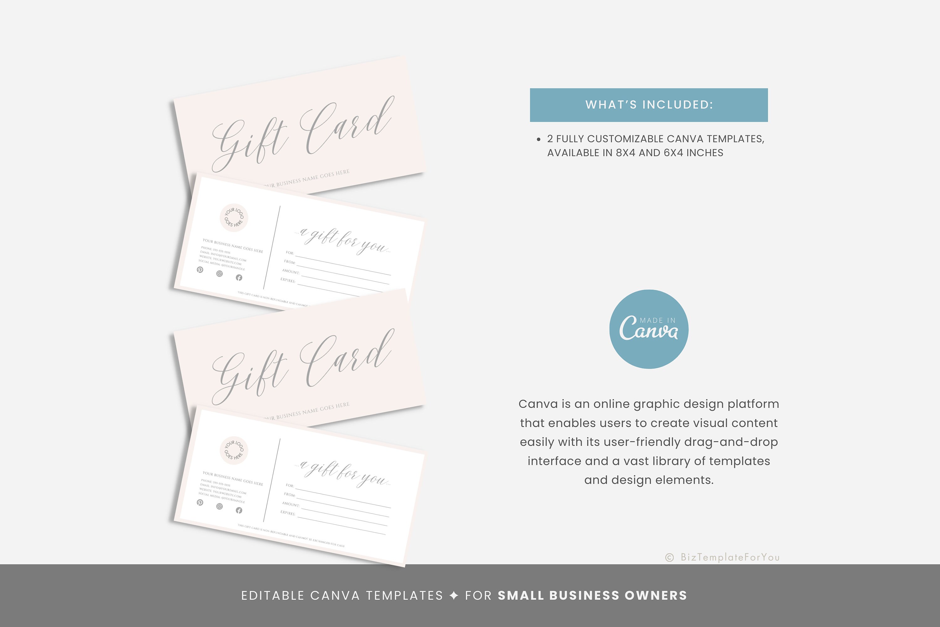 Editable Gift Card Template, Minimalistic Gift Cetificate Template, DIY ...