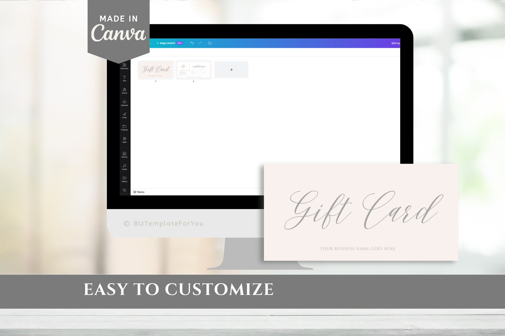 Editable Gift Card Template, Minimalistic Gift Cetificate Template, DIY ...
