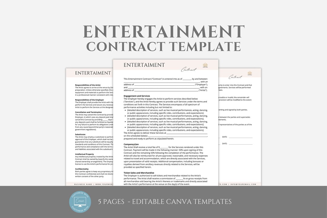Editable Entertainment Contract Template, Party Artist Service ...
