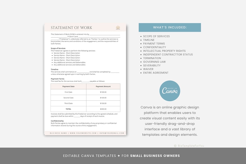 Editable Statement of Work Template, Scope of Work, Freelancer SOW ...