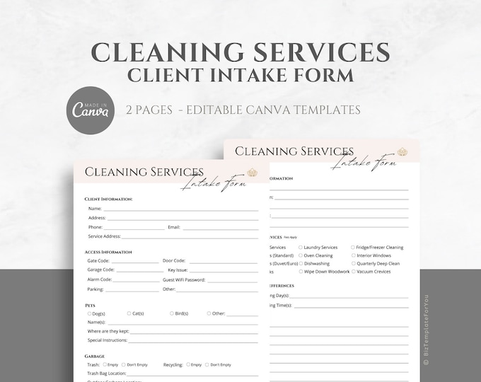 Cleaning Services Client Intake Form, Editable Cleaning Services Forms ...
