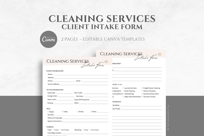 Cleaning Services Client Intake Form, Editable Residential and ...