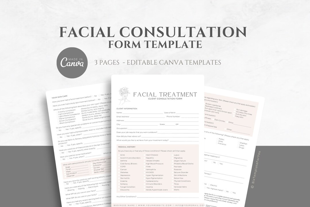 Editable Facial Consultation Form Esthetician Template - Etsy