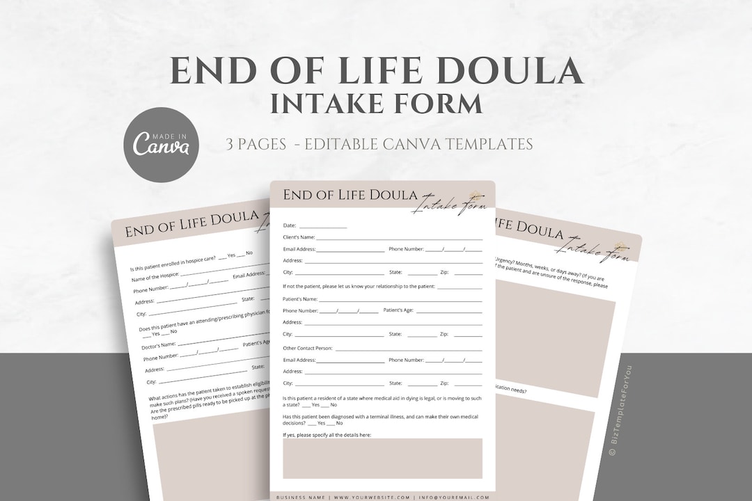 Editable End of Life Doula Client Intake Form Template, Death Doula ...
