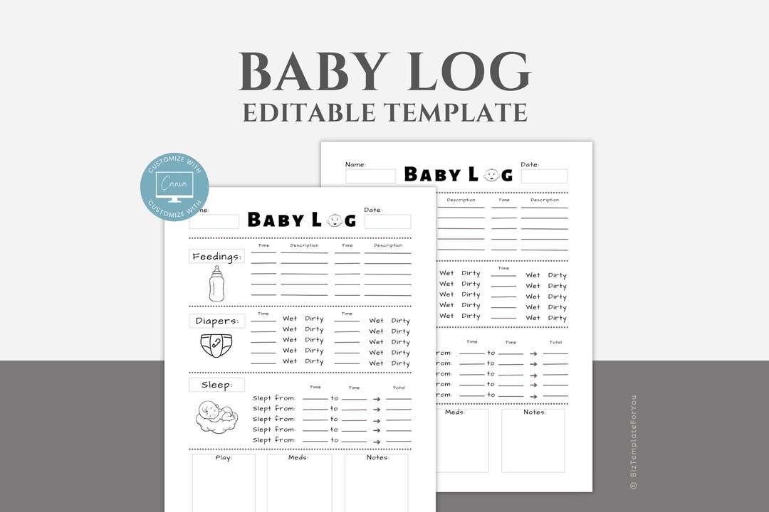 Editable Newborn Baby Daily Log Template, Printable Baby Log, Newborn ...