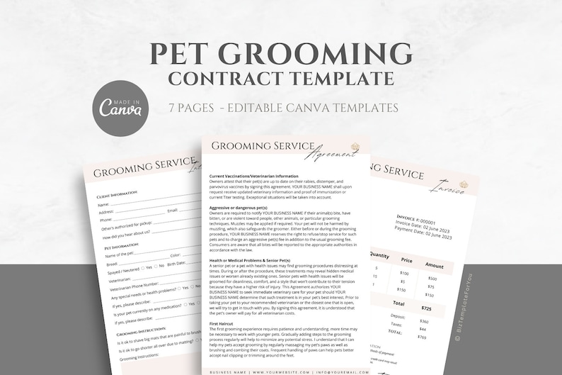 Editable Pet Grooming Contract Template, Pet Grooming Service Agreement ...