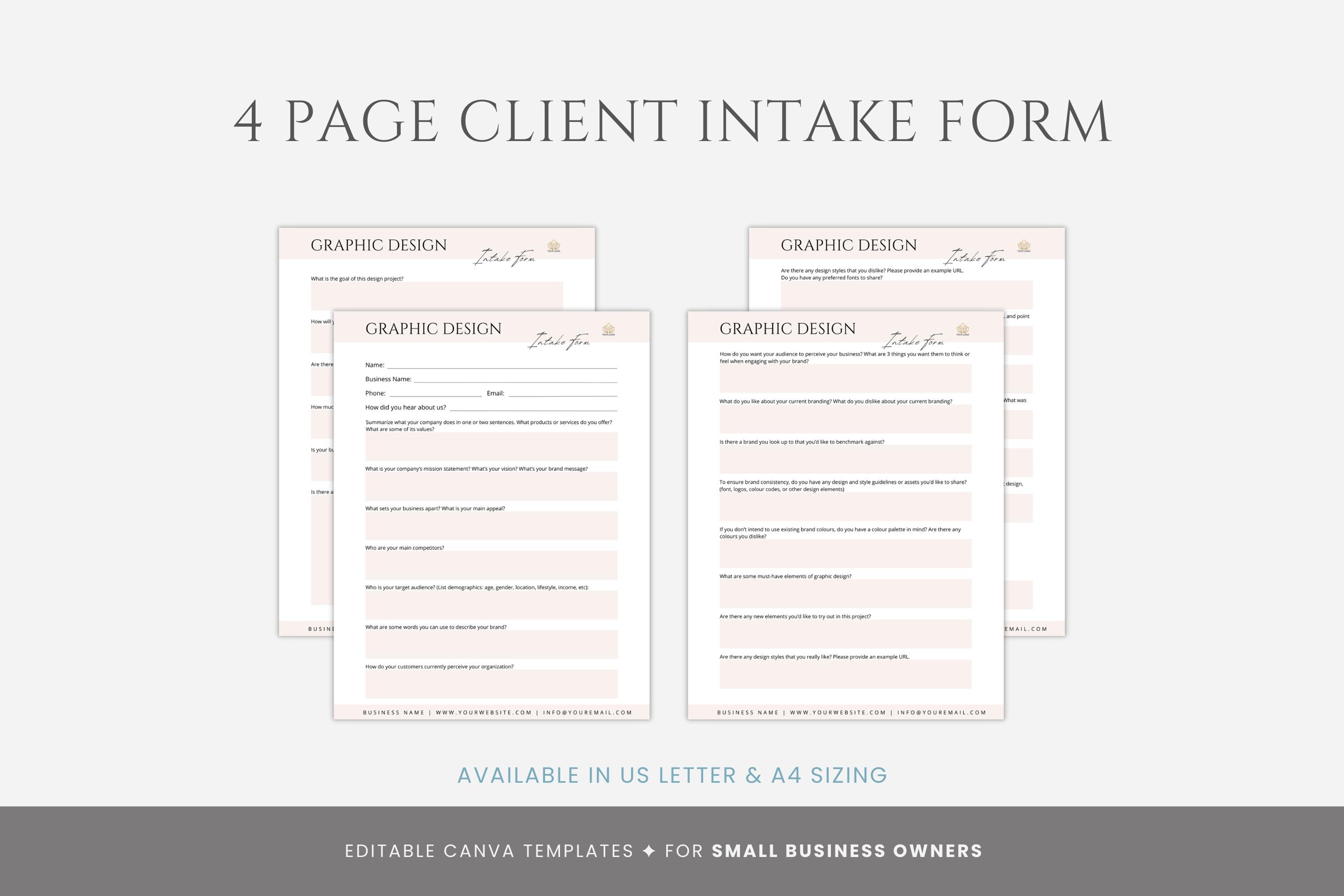 Editable Graphic Design Client Intake Form, Onboarding Questionnaire ...