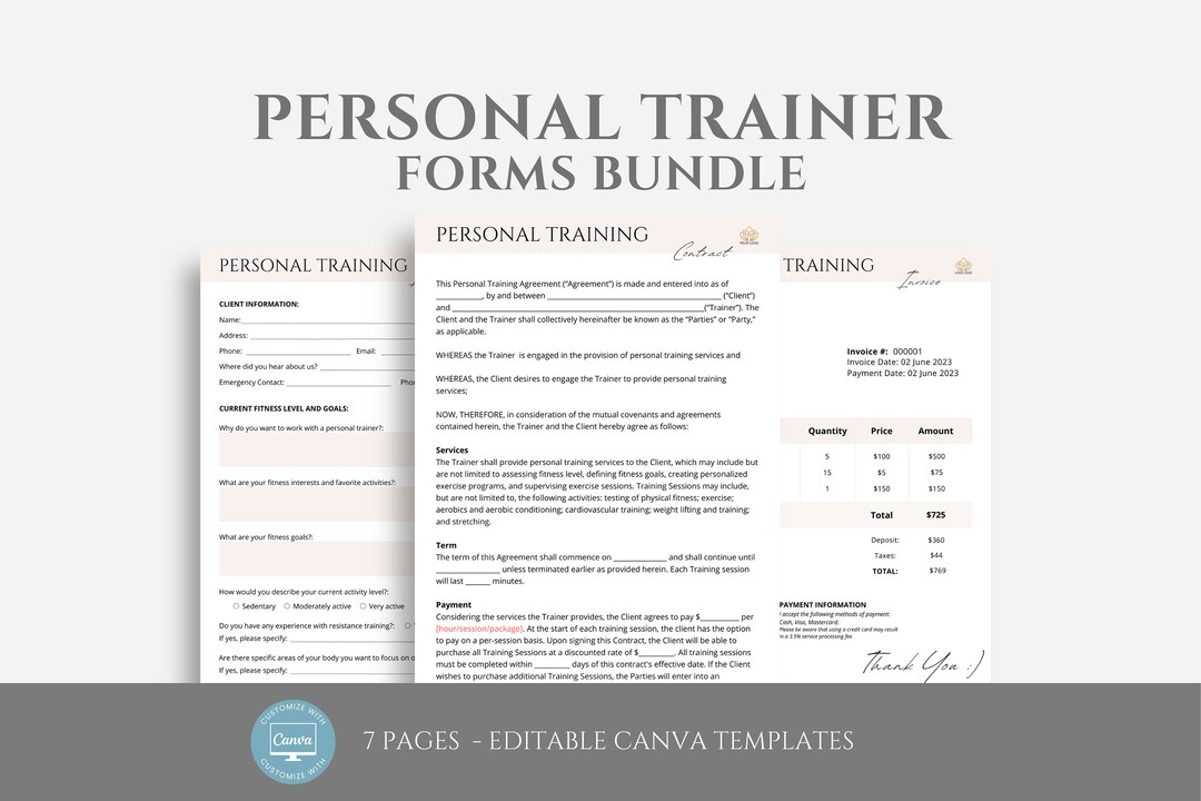 Editable Personal Trainer Forms Bundle, Personal Training Business ...