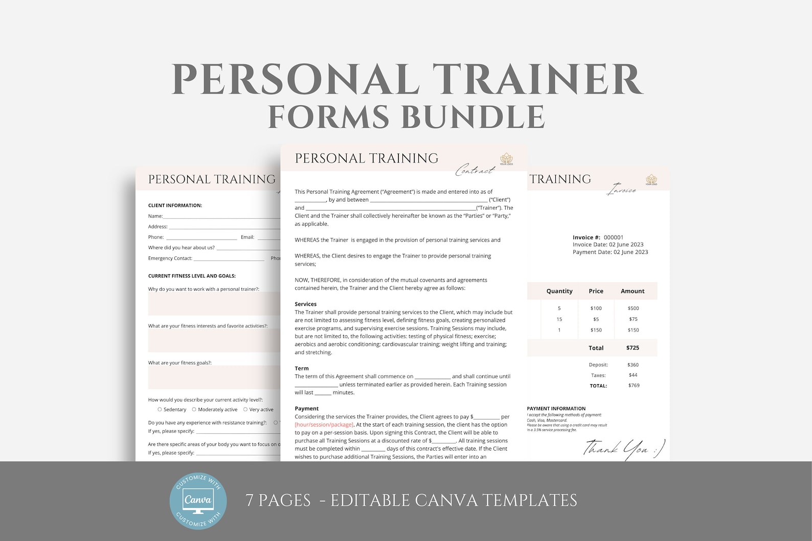 Editable Personal Trainer Forms Bundle, Personal Training Business ...