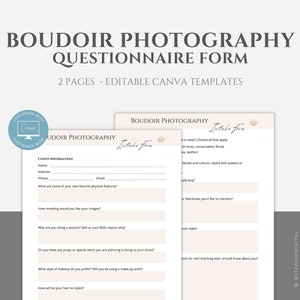 Editable Boudoir Photography Questionnaire Template. Boudoir Session ...