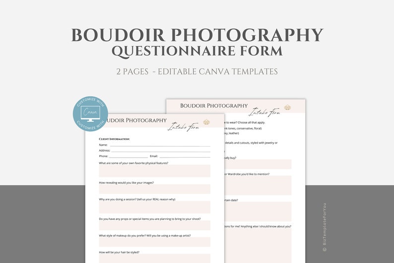 Editable Boudoir Photography Questionnaire Template. Boudoir Session ...