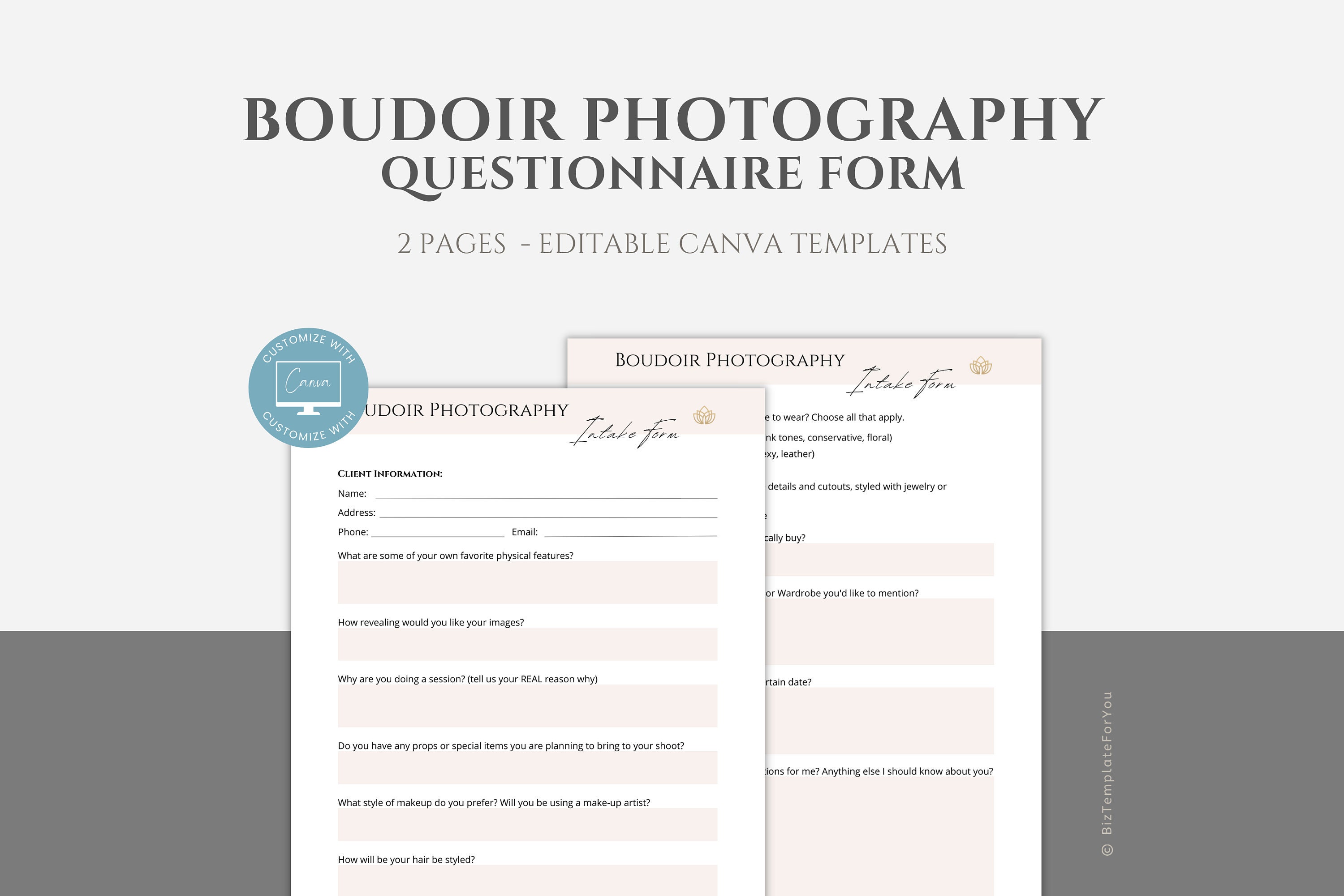 Editable Boudoir Photography Questionnaire Template. Boudoir Session ...