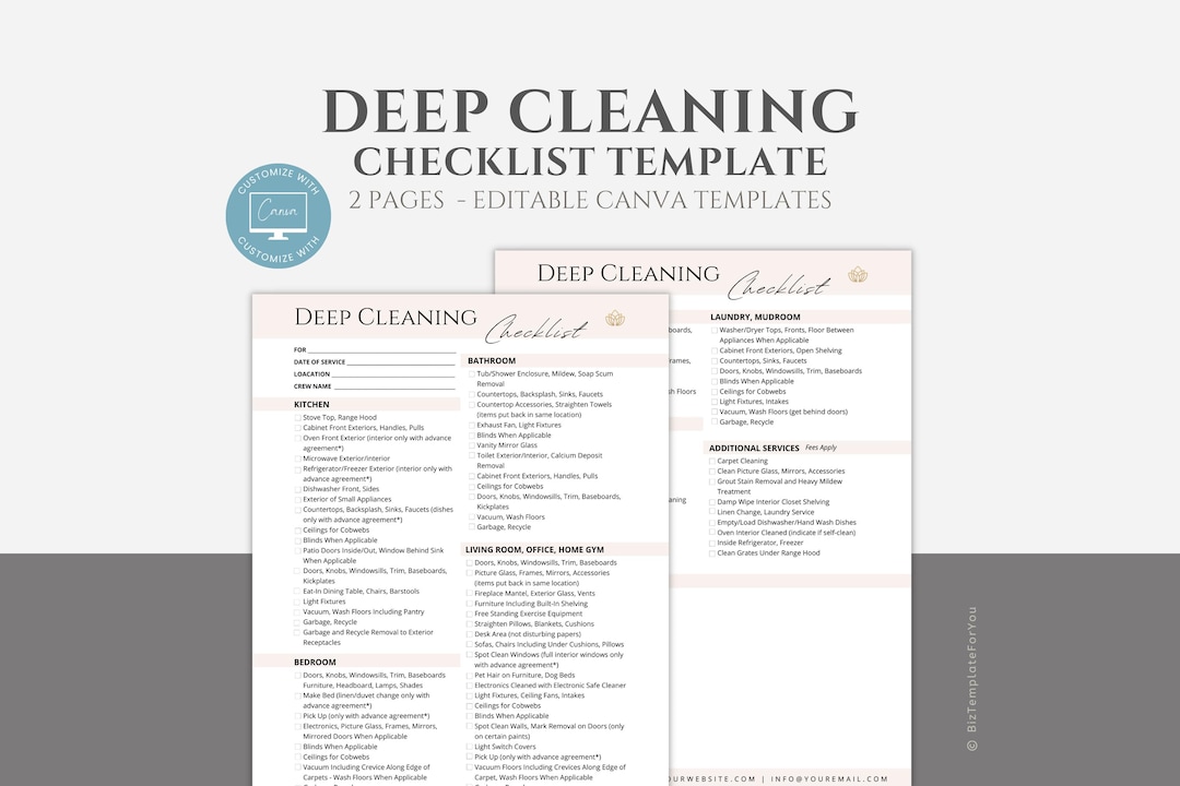 Residential Deep Cleaning Checklist, Editable House Cleaning Checklist, Professionally Designed ...