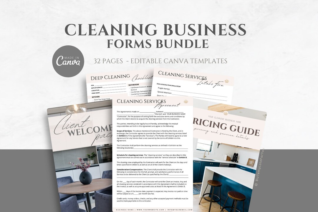 Cleaning Services Contract Bundle, All Cleaning Business Forms in One Spot. Easily Editable ...