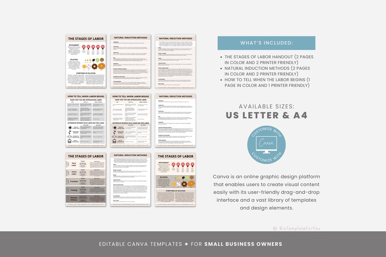 Editable Labor & Delivery Handout Templates, Doula Handouts, Birth ...