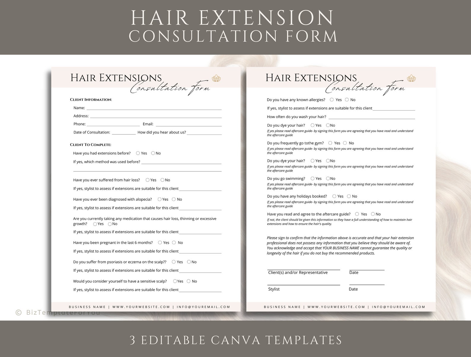 Fully Editable Hair Extension Consultation Form Template for - Etsy