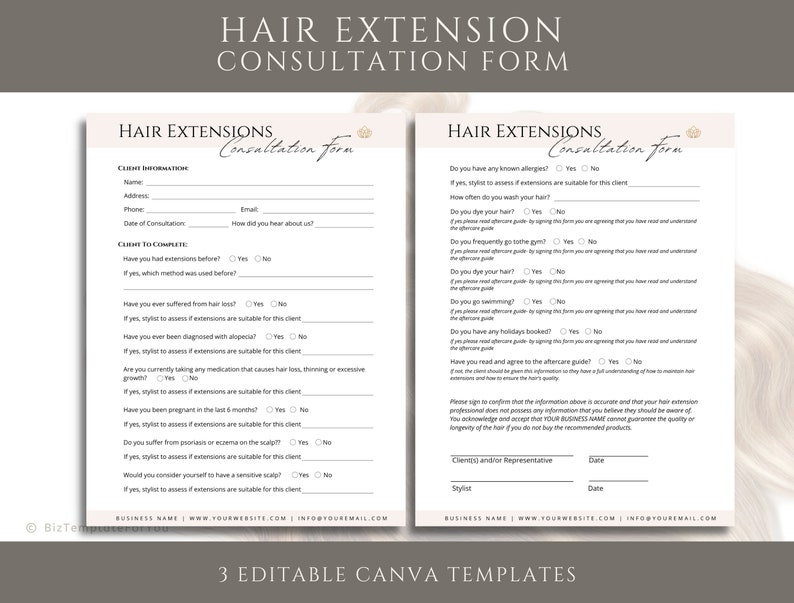 Fully Editable Hair Extension Consultation Form Template for - Etsy