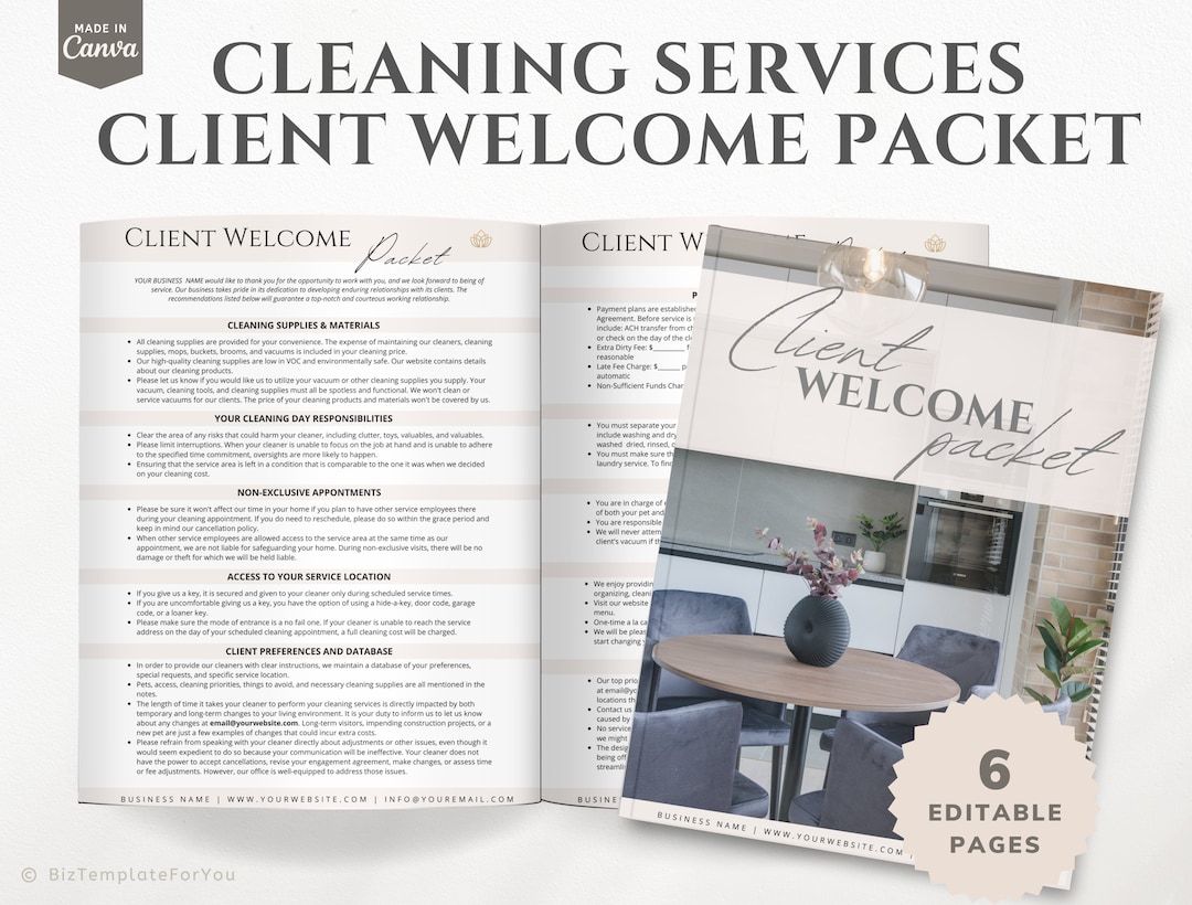 Cleaning Services Client Welcome Packet Editable Client - Etsy