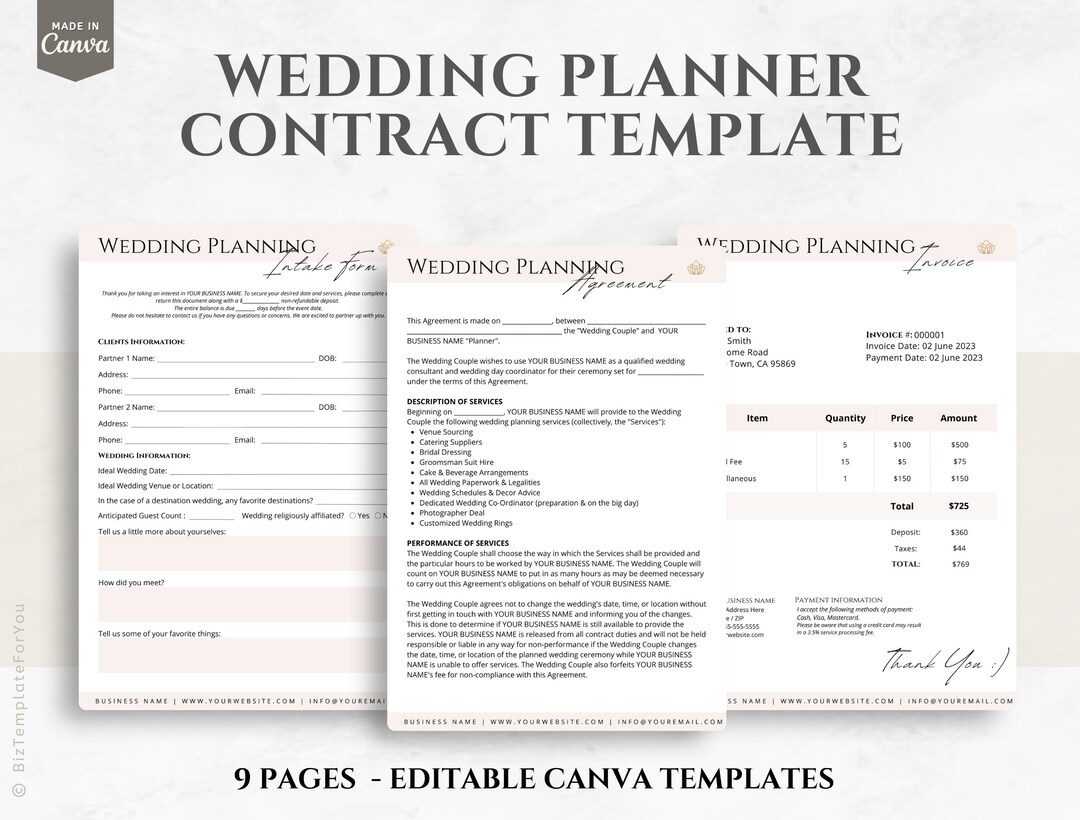 Editable Wedding Planner Contract Template Event Intake Form - Etsy