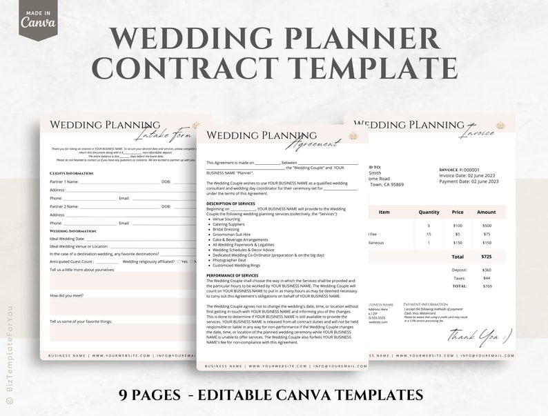 Editable Wedding Planner Contract Template Event Intake Form - Etsy