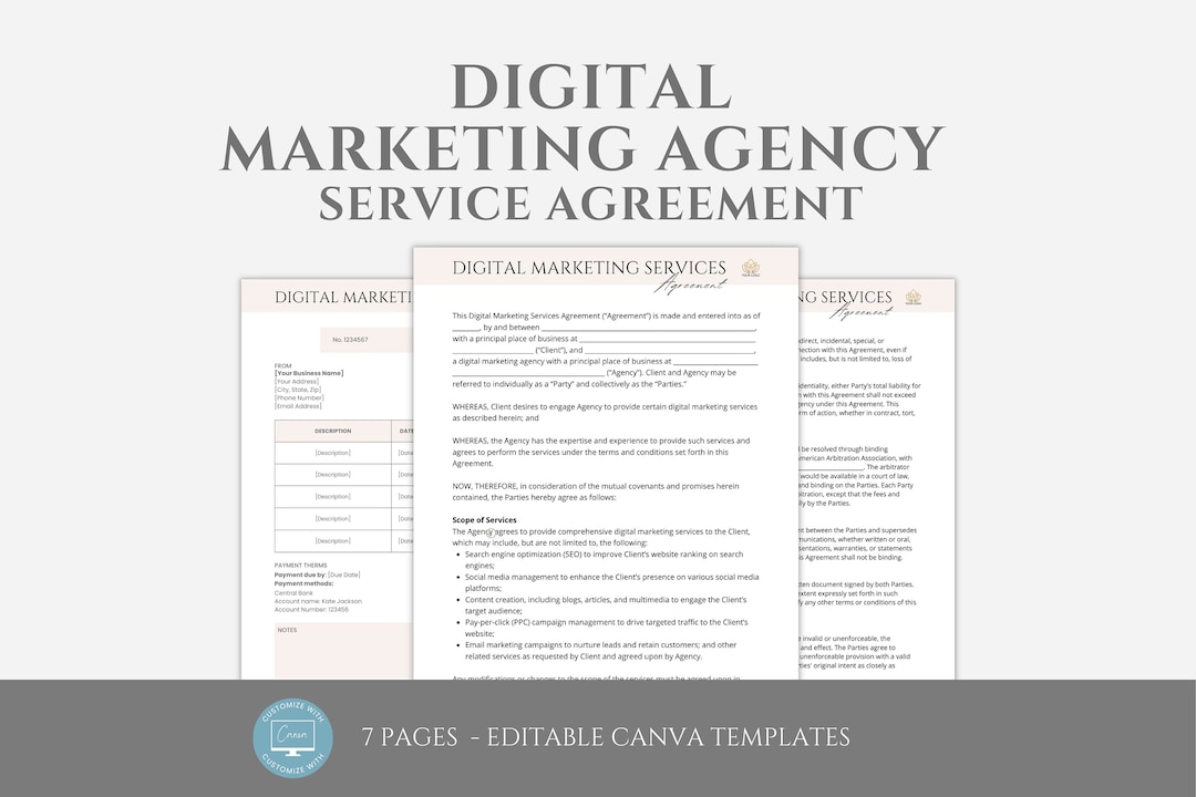 Editable Digital Marketing Agency Services Contract Template, Business ...