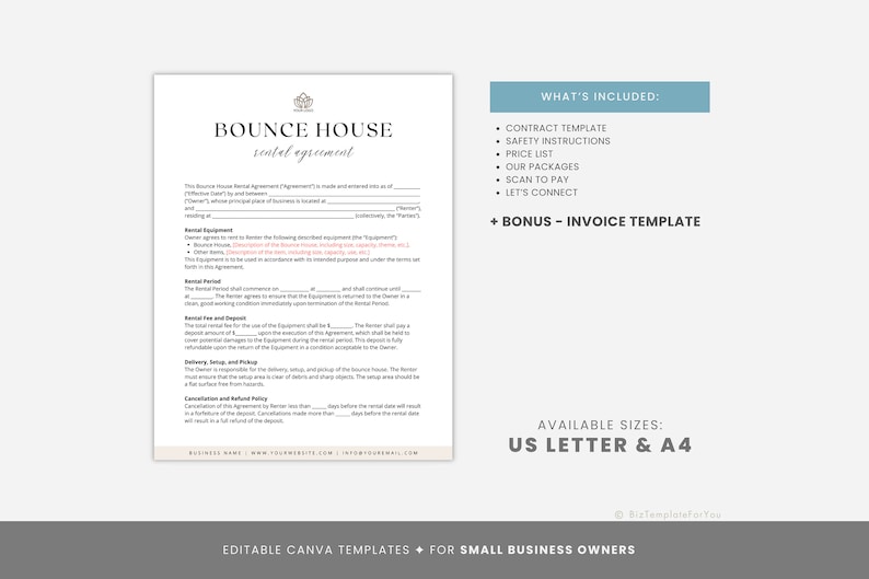 Editable Bounce House Rental Forms Bundle, Bounce House Rental Contract ...