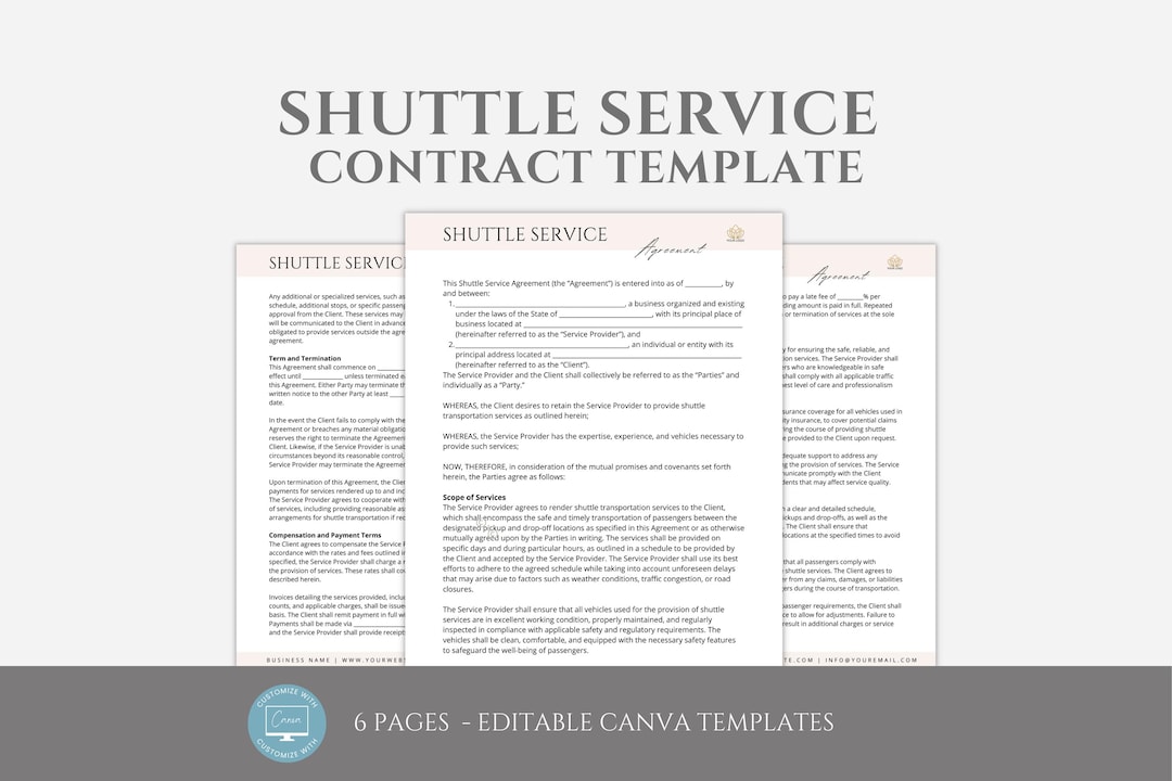 Editable Shuttle Service Agreement Template, Professional Shuttle ...