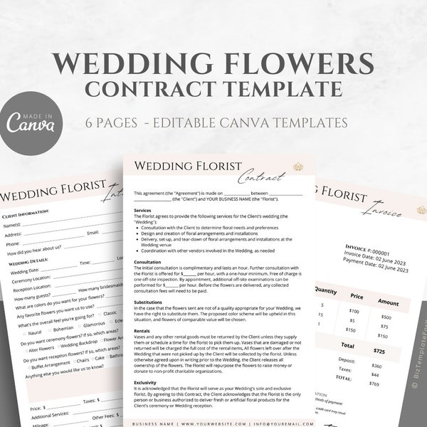 Contract Agreement Wedding Flowers - Etsy