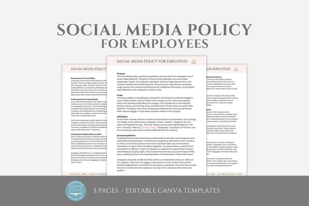 Editable Social Media Policy for Employees, Corporate Social Media ...