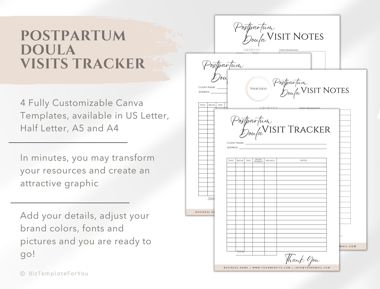 Editable Postpartum Doula Visits Notes and Tracker Templates. - Etsy