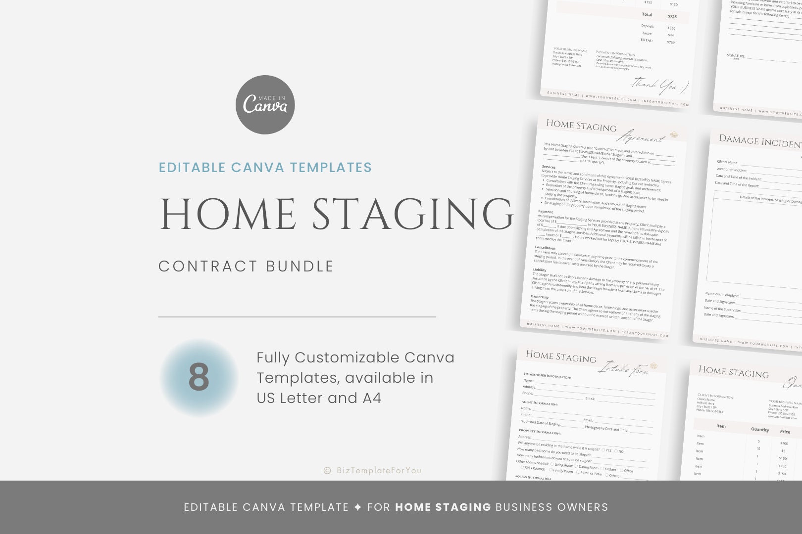Editable Home Staging Forms Bundle | Client Intake, Contract, Invoice ...