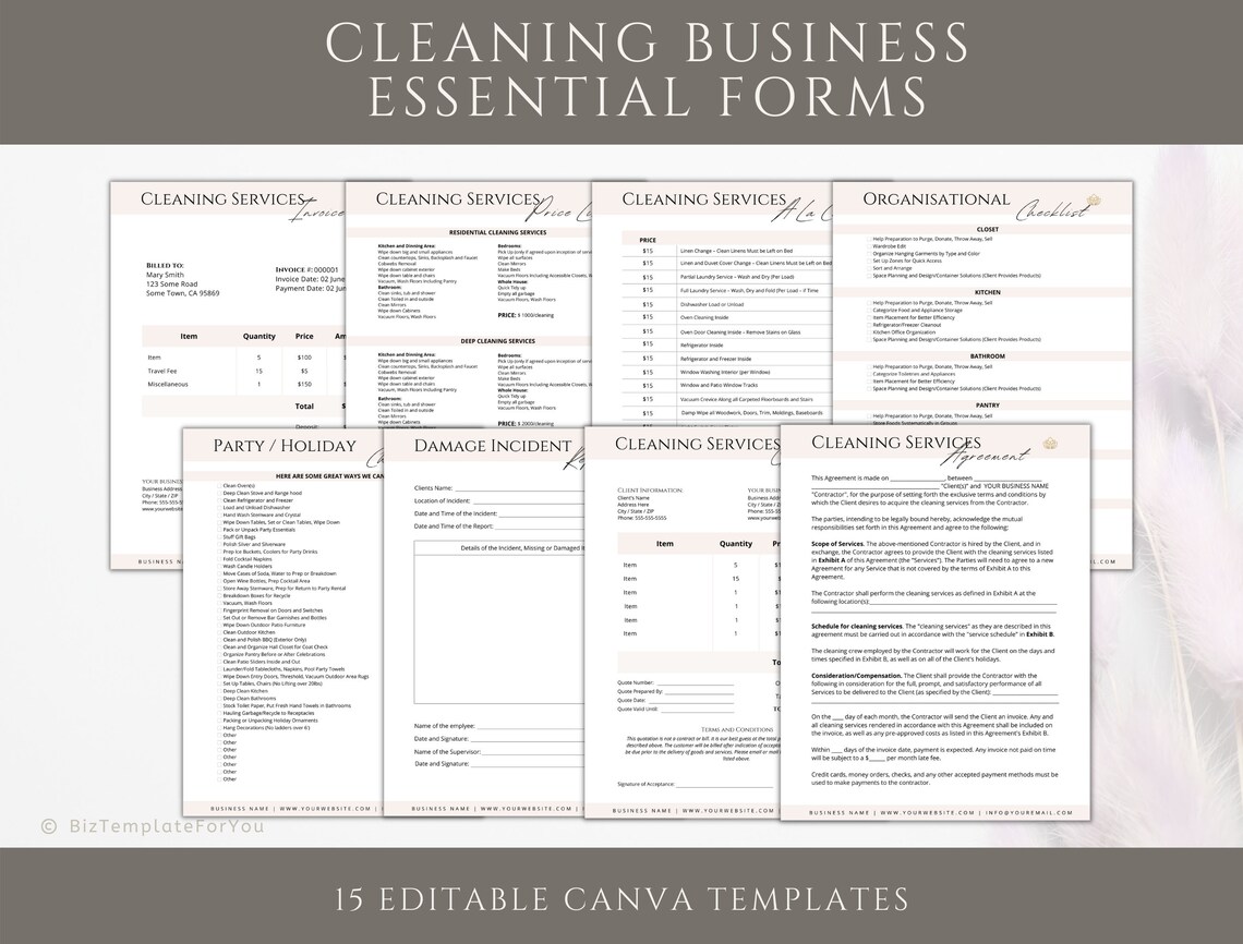 Cleaning Services Business Forms Bundle Editable Contract - Etsy