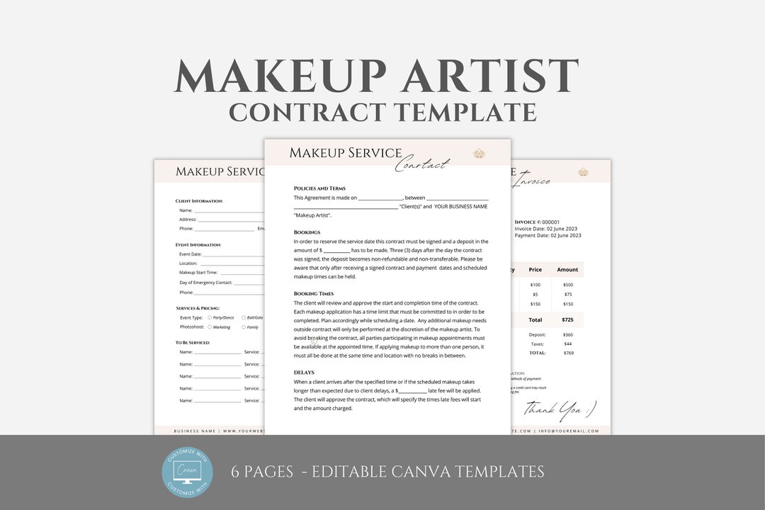 Editable Makeup Artist Contract Template, Freelance Makeup Contract ...