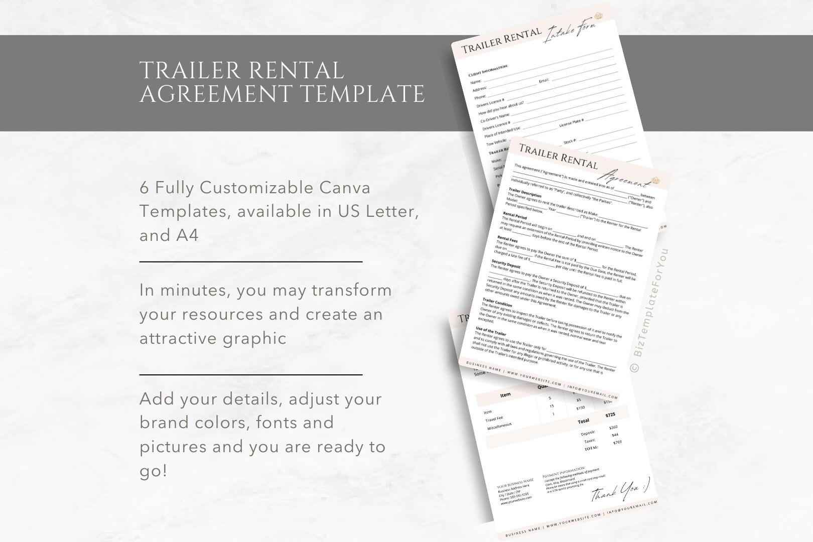 Editable Trailer Rental Agreement Template, Trailer Rental Contract ...