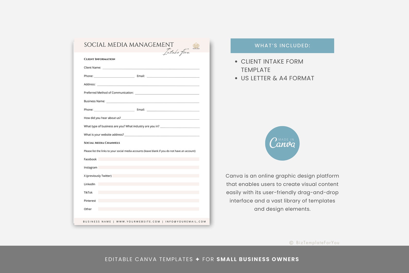 Editable Social Media Manager Client Intake Form Template, Freelance ...