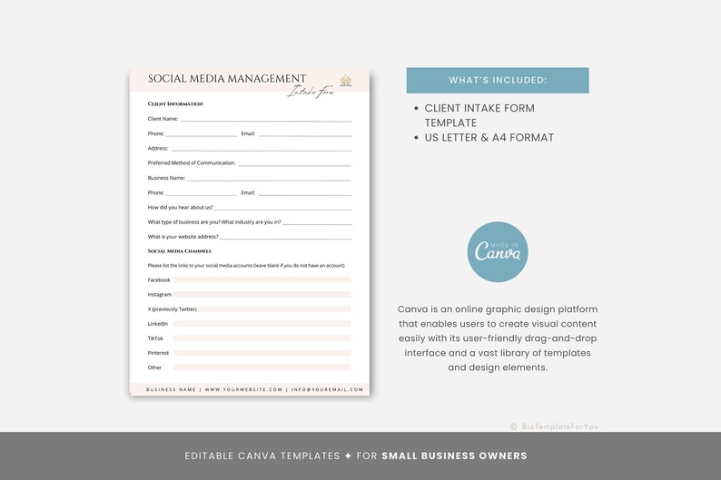 Editable Social Media Manager Client Intake Form Template, Freelance ...
