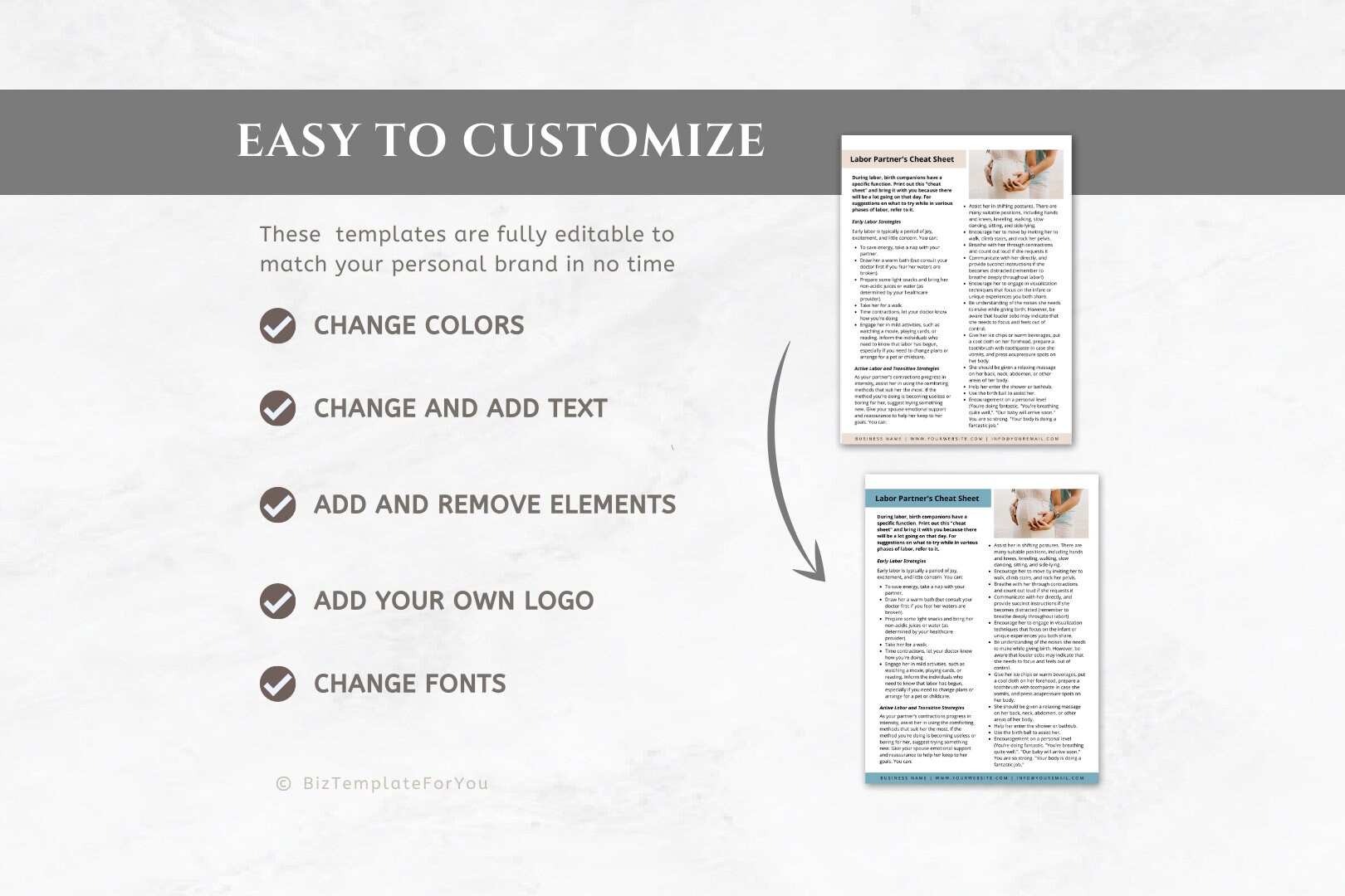 Editable Labor Partner Cheat Sheet Template, Birth Partner Info Sheet ...