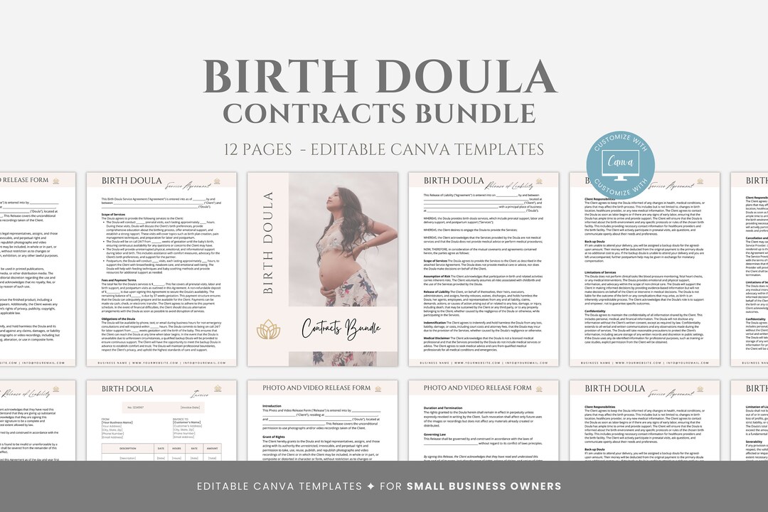 Editable Birth Doula Contracts Bundle, Doula Agreement, Release of ...