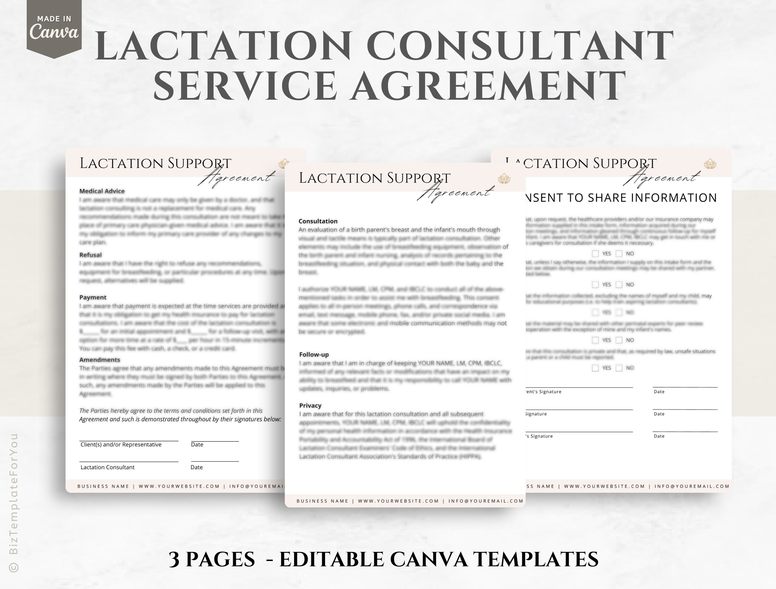 Editable Lactation Consultant Service Agreement Breastfeeding - Etsy