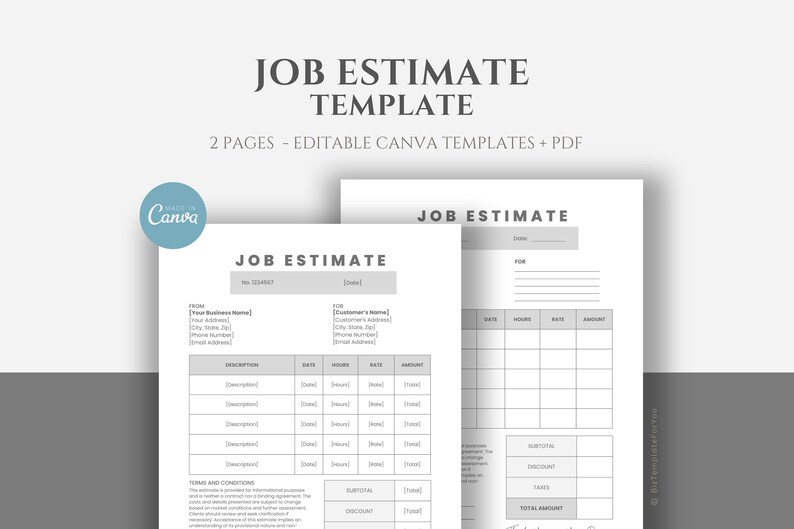 Editable Job Estimate Template, Contractor Estimate Form, Job Quote ...