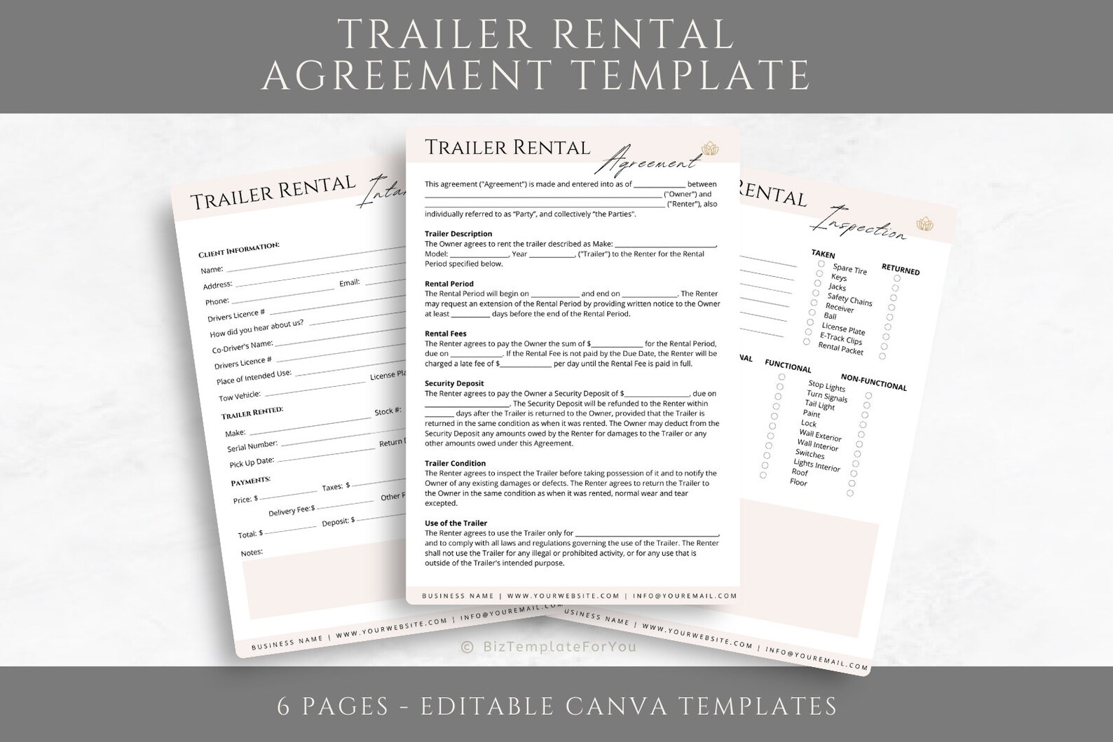 Editable Trailer Rental Agreement Template, Trailer Rental Contract ...