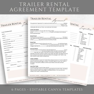 Editable Trailer Rental Agreement Template, Trailer Rental Contract ...