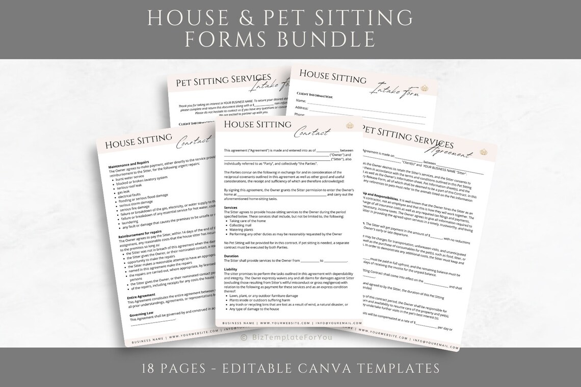 Editable House and Pet Sitting Contract Bundle, House & Pet Sitter ...