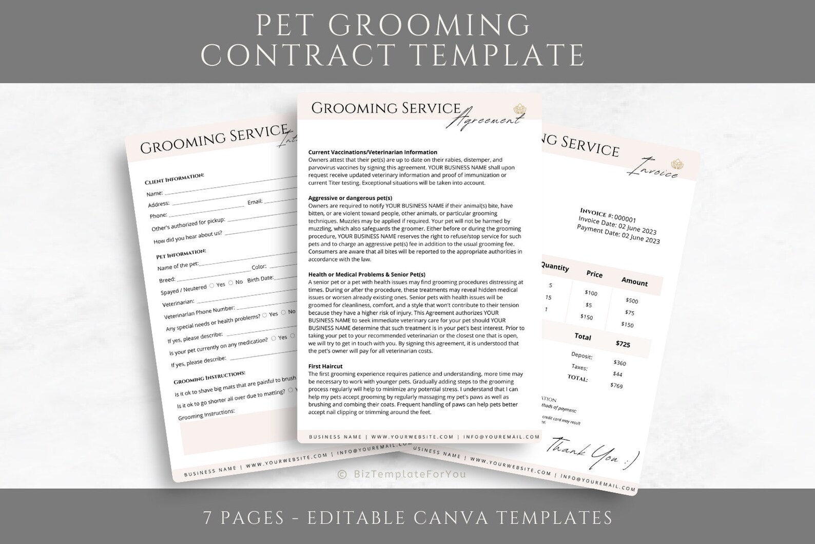 Editable Pet Grooming Contract Template, Pet Grooming Service Agreement ...