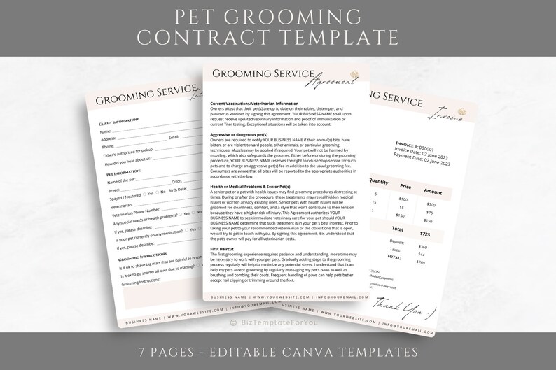 Editable Pet Grooming Contract Template, Pet Grooming Service Agreement ...