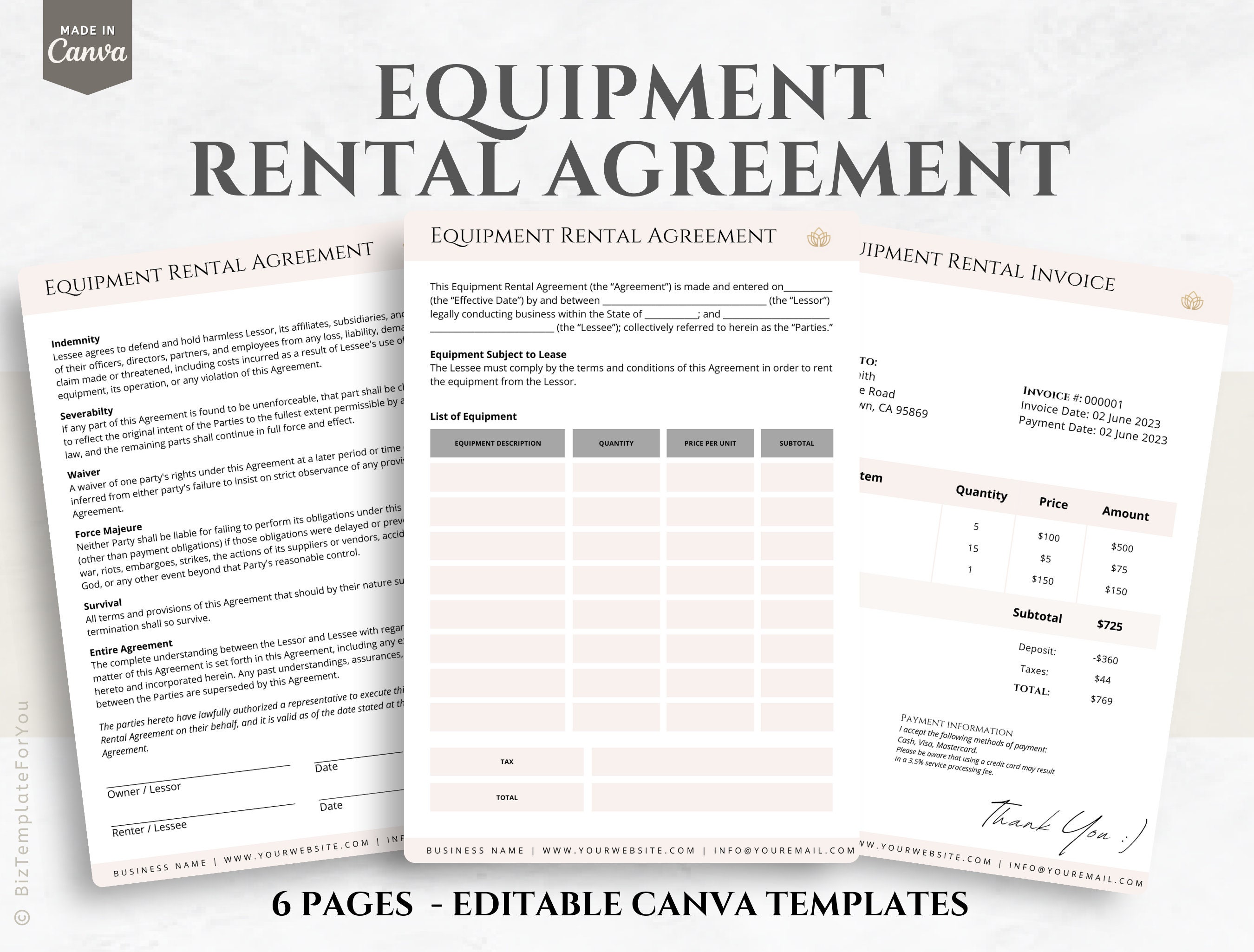 Editable Equipment Rental Agreement Template Party Supplies - Etsy