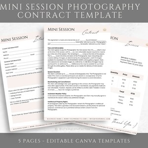 Editable Mini Session Photography Contract Template. Mini Session Photography Forms. Mini ...