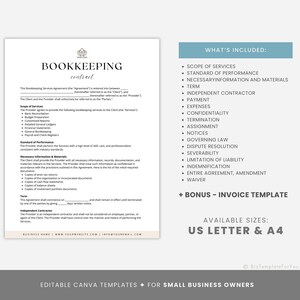 Editable Bookkeeping Services Agreement Template, Freelance Bookkeeper ...
